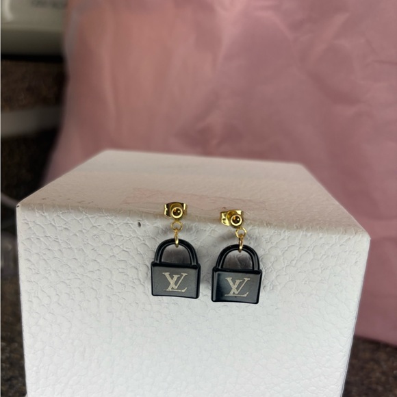 CC Boutique | Jewelry | Lv Black And Gray Lock And Gold Earrings | Poshmark